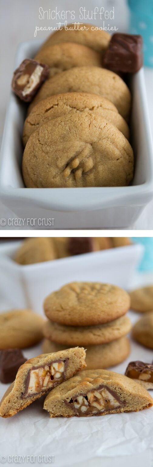 Snickers Stuffed Peanut Butter Cookies - Crazy for Crust