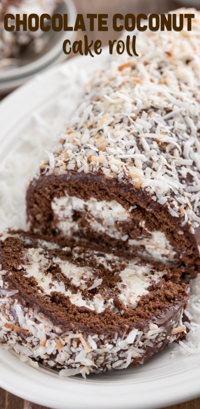 Chocolate Coconut Cake Roll with ganache - Crazy for Crust