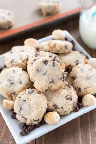 Macadamia Chocolate Chip Shortbread Cookies - Crazy for Crust