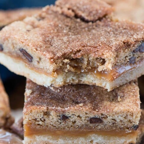 Snickerdoodle Chocolate Chip Caramel Cookie Bars - Crazy for Crust